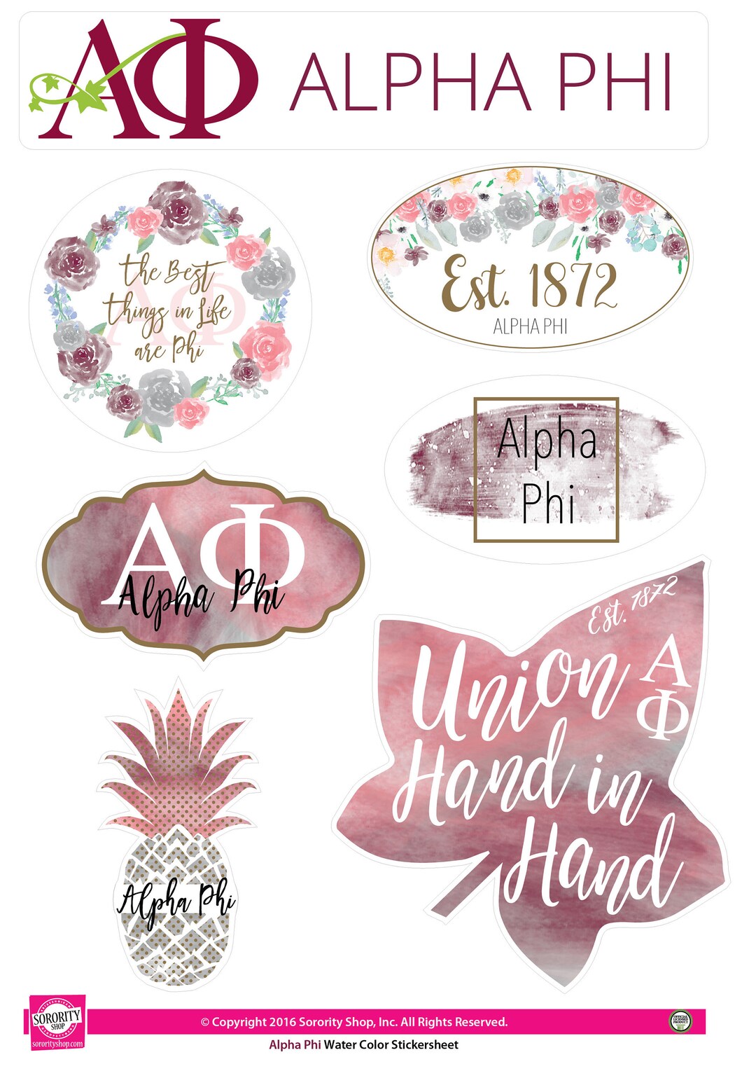 Alpha Phi Water Color Sticker Sheet - Etsy