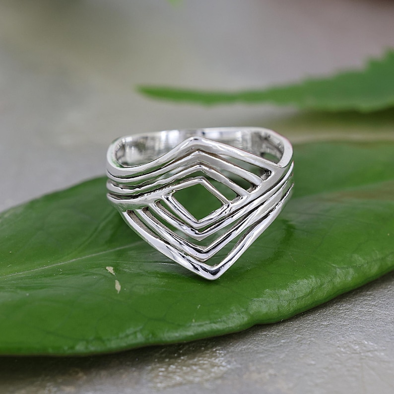 Sterling Silver Geometry Ring: Rhombus Illusion, Boho Chunky Band - Etsy