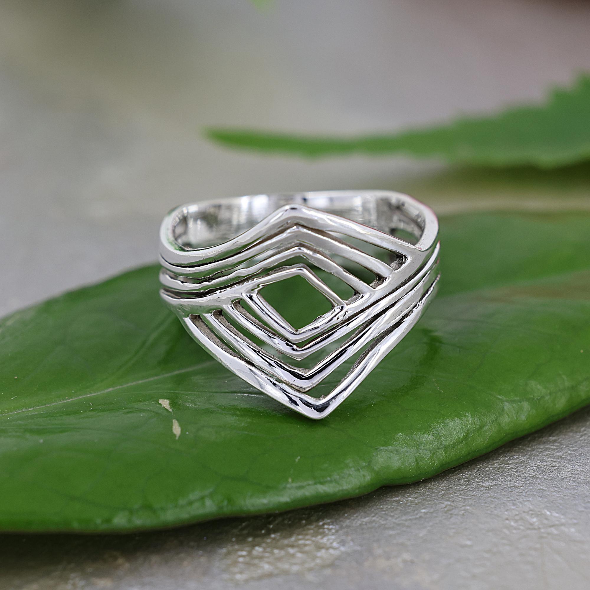 Sterling Silver Geometry Ring: Rhombus Illusion, Boho Chunky Band - Etsy
