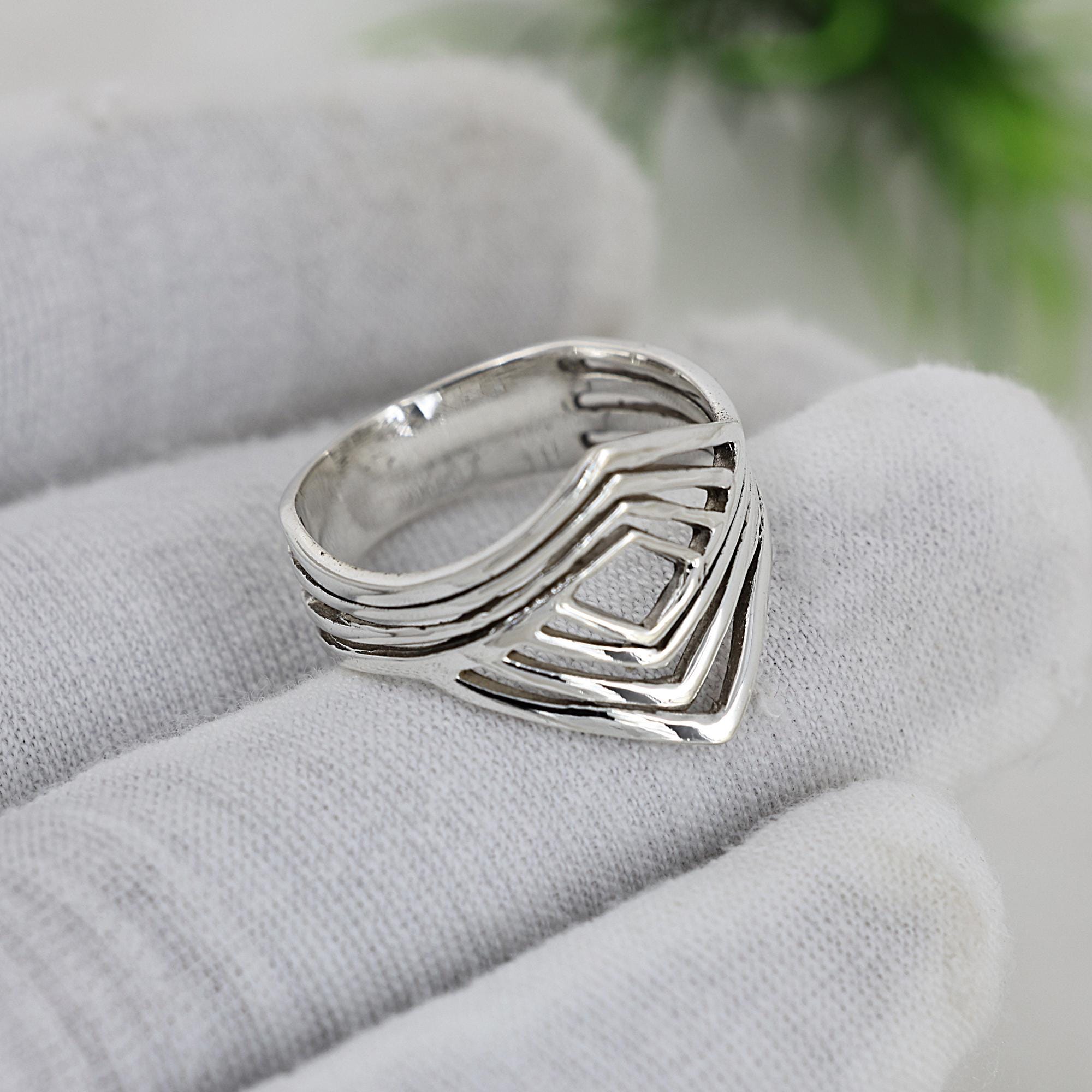 Sterling Silver Geometry Ring: Rhombus Illusion, Boho Chunky Band - Etsy