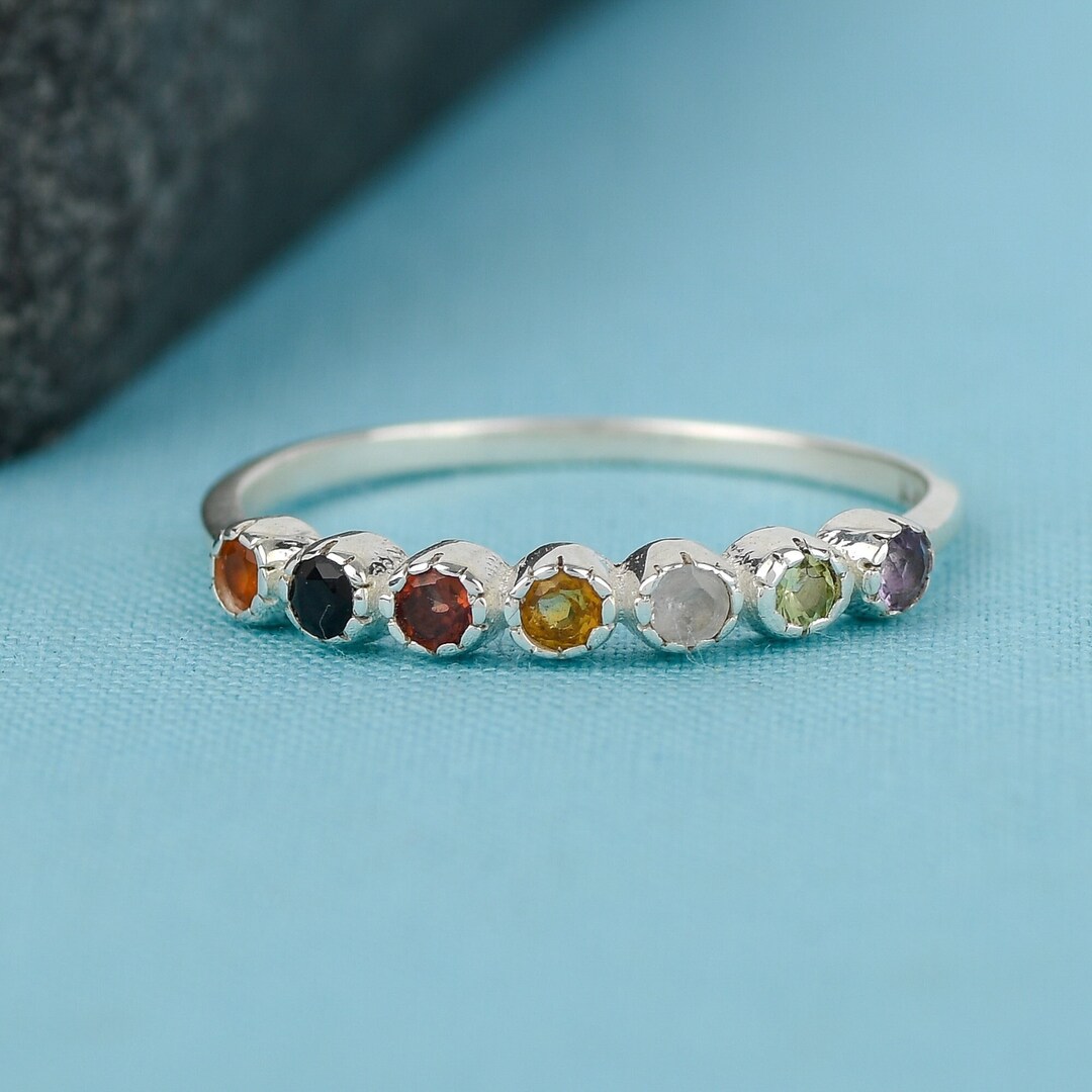 Natural Chakra Healing Ring: 925 Sterling Silver Half Eternity Ring ...