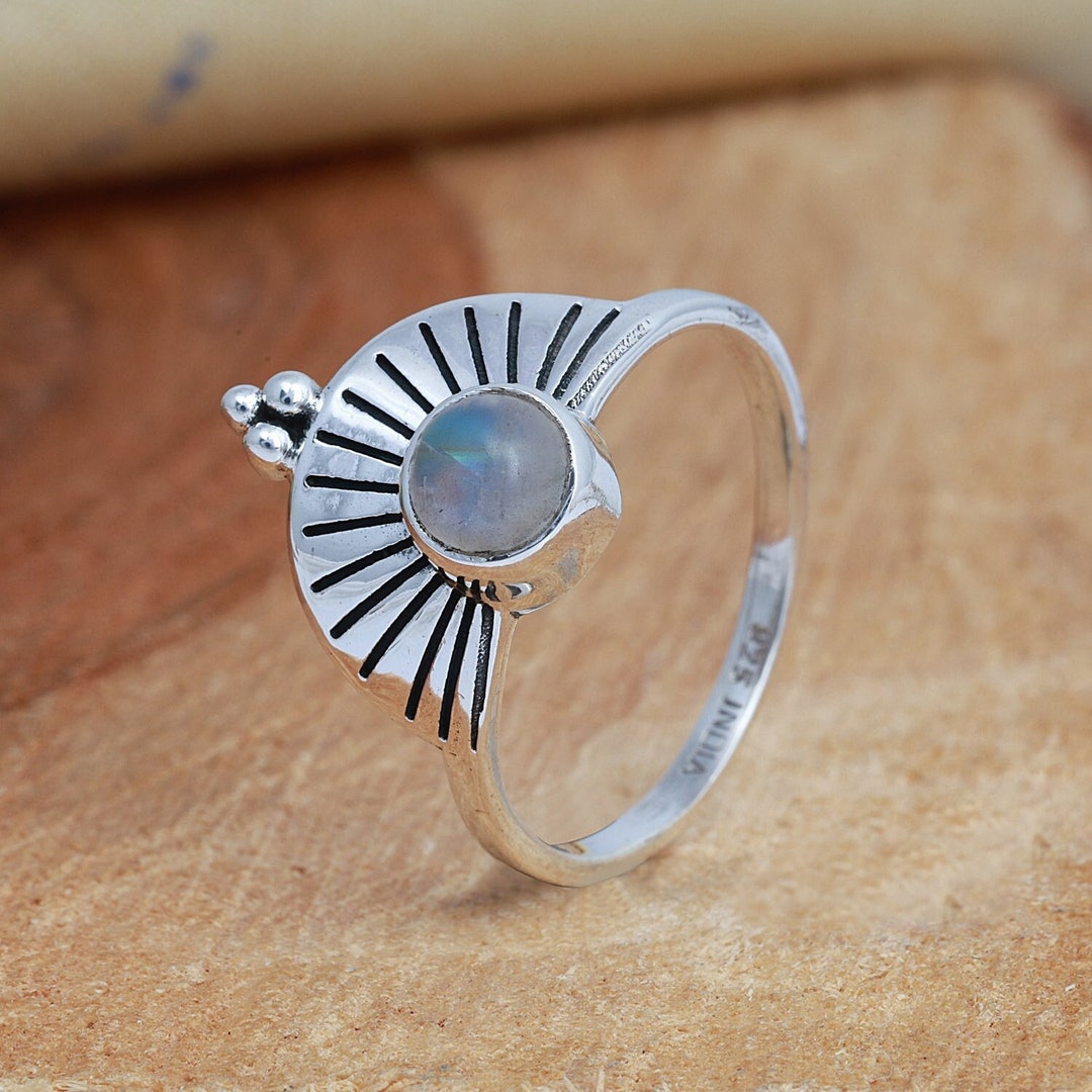 Labradorite Half Sun Ring for Her: 925 Sterling Silver Celestial ...
