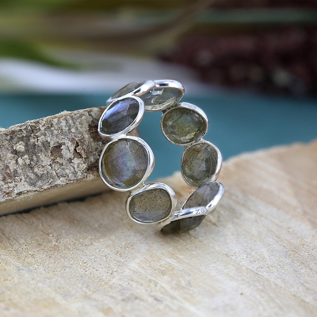 Blue Flashy Labradorite Eternity Ring, Sterling Silver Jewelry ...
