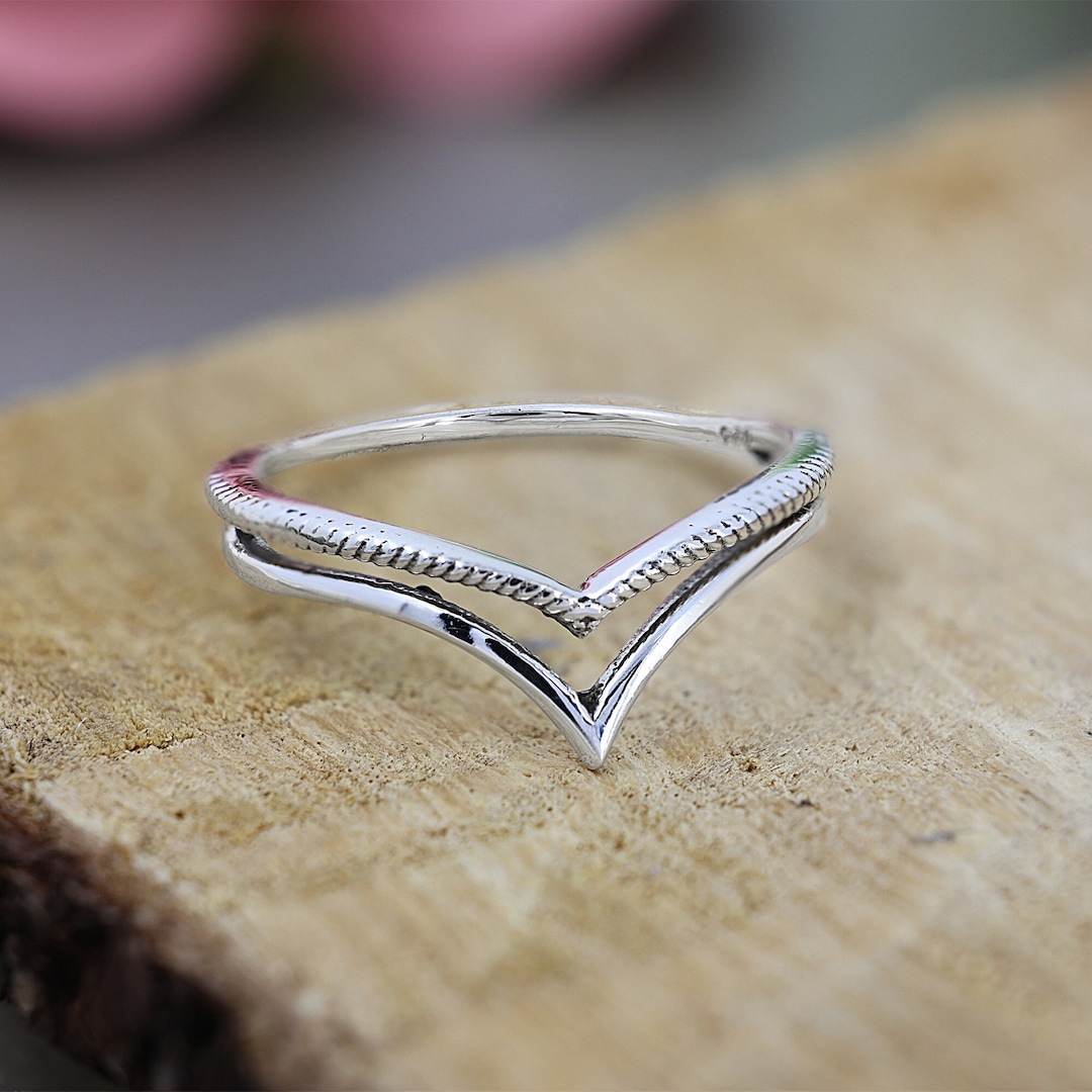 V Shape Ring, Silver Chevron Ring, Sterling Silver Jewelry, Double ...