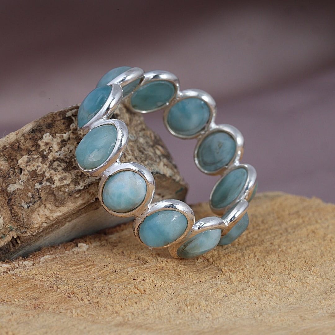 Larimar Eternity Ring: 925 Sterling Silver Dainty Band - Etsy