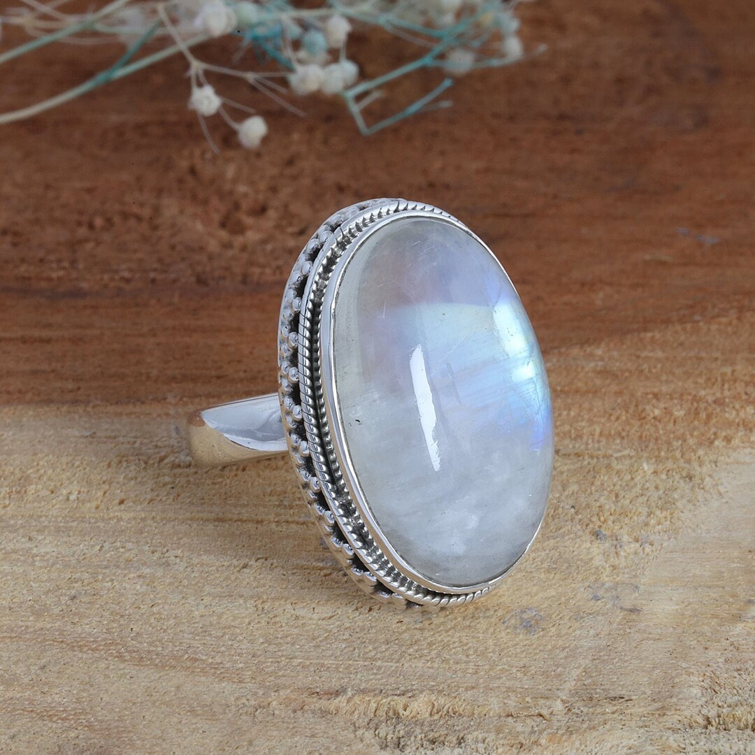 Rainbow Moonstone Ring, 925 Silver Rings, Anniversary Gift, Gemstone ...
