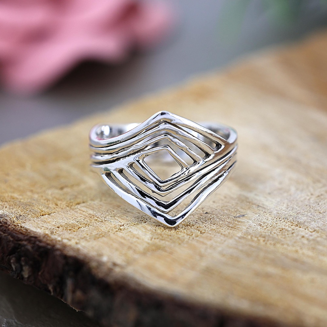 Geometry Ring, 925 Sterling Silver Minimalist Jewelry, Illusion Silver ...
