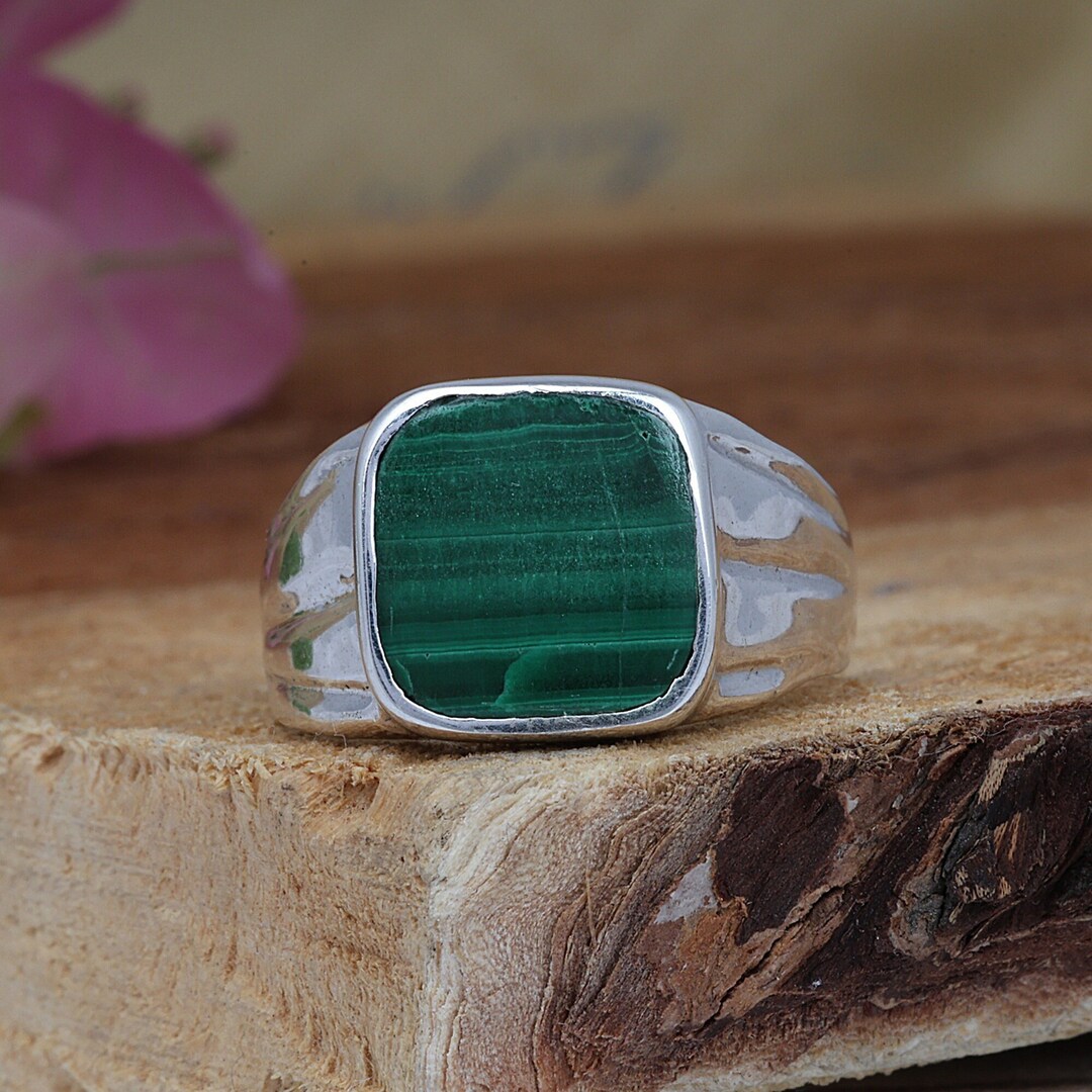 Square Malachite Signet Ring for Her: Sterling Silver Boho Jewelry - Etsy