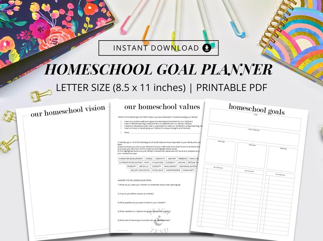 Homeschool Goal Printable PDF Planner Insert 2025 2026 PDF Instant ...