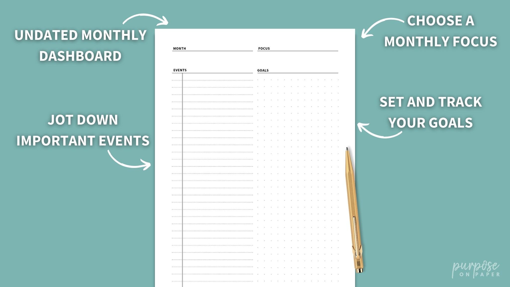 Undated Monthly Planner Printable, Month on Two Pages, Month at a ...