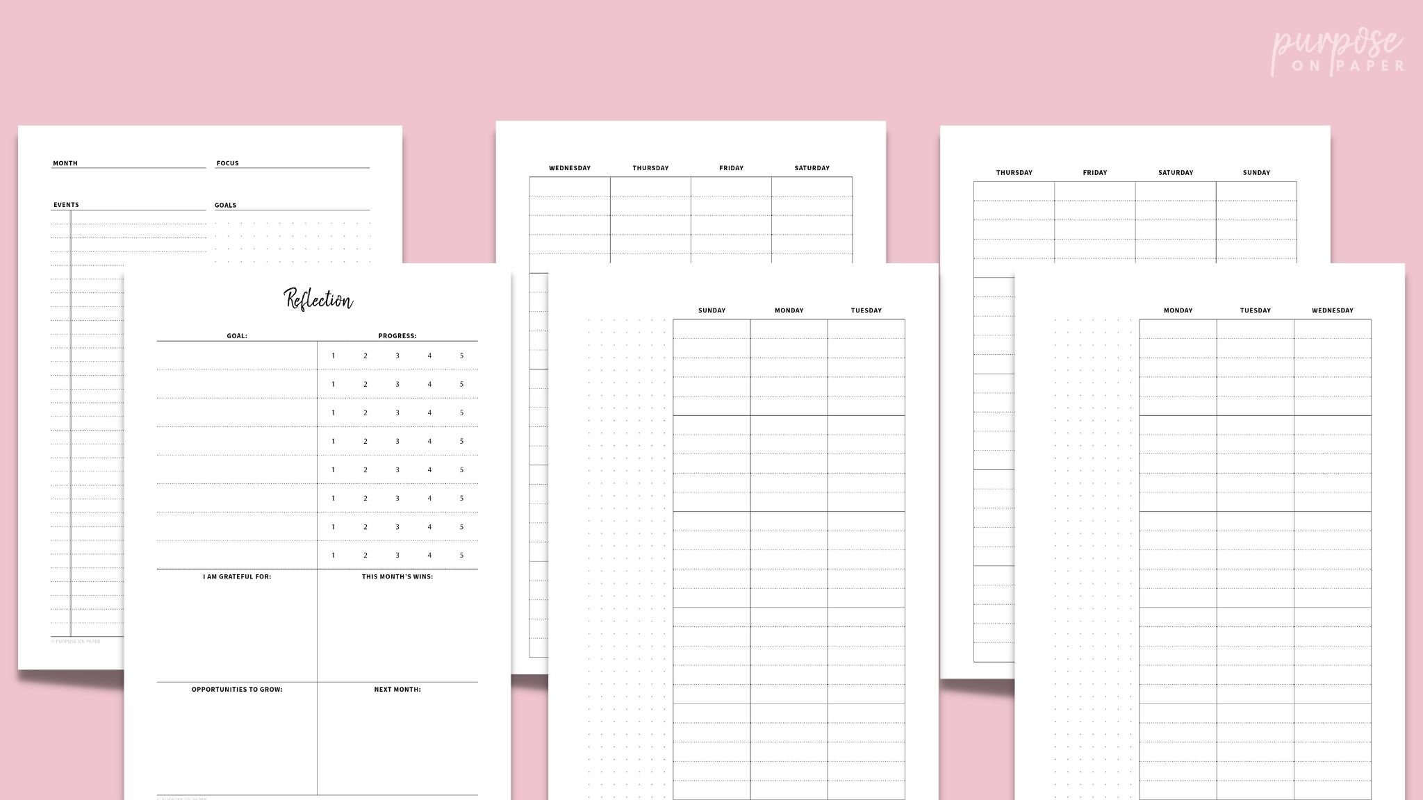 Undated Monthly Planner Printable, Month on Two Pages, Month at a ...