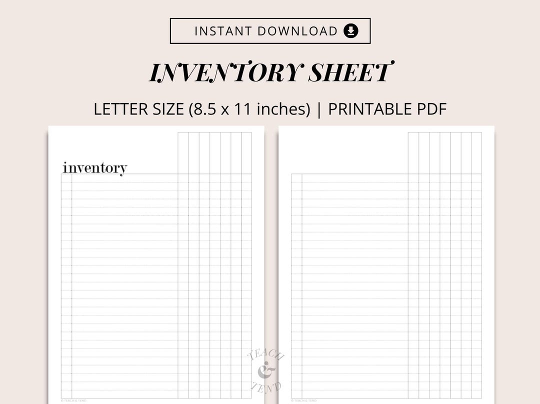 Inventory Sheet Planner Insert Printable PDF Instant Download Letter ...