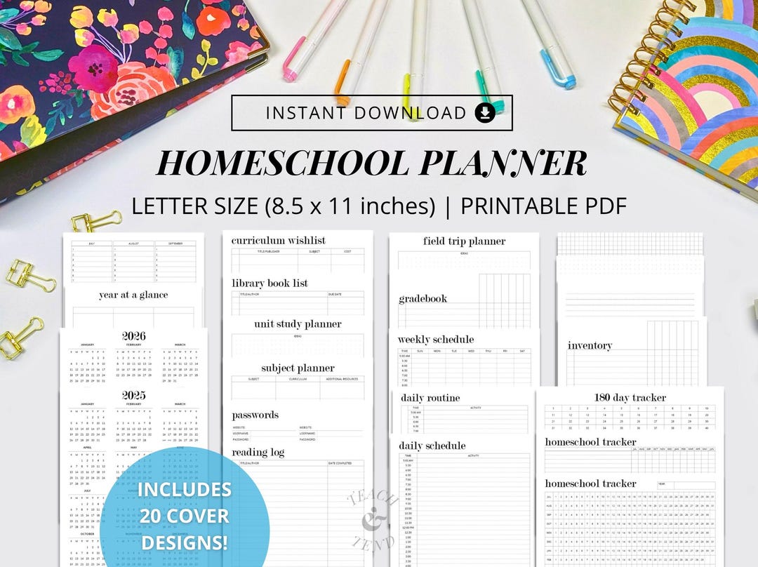 Homeschool Planner Bundle 2025 2026 Undated Printable PDF Attendance ...
