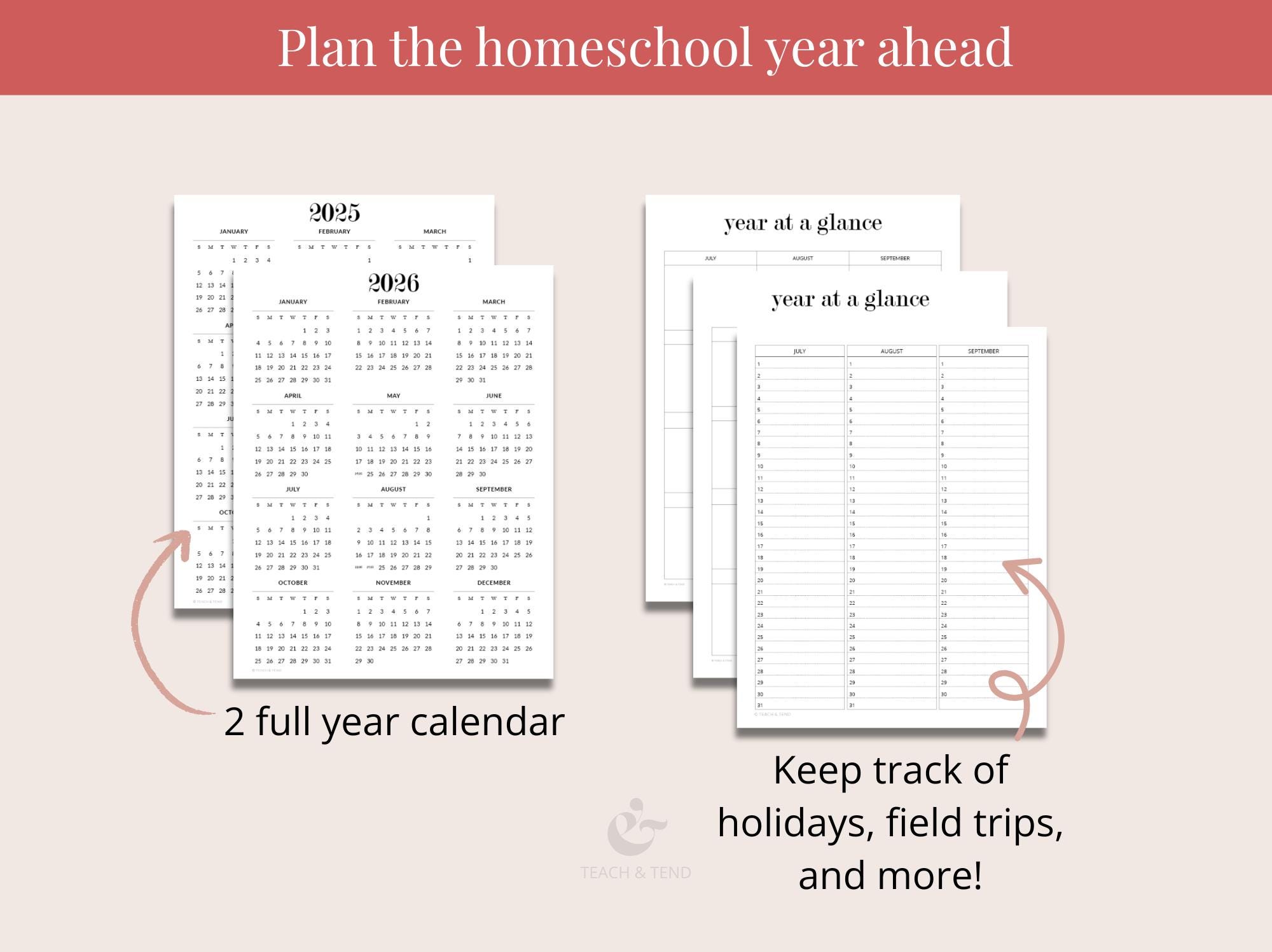 Homeschool Planner Bundle 2025 2026 Undated Printable PDF Attendance ...
