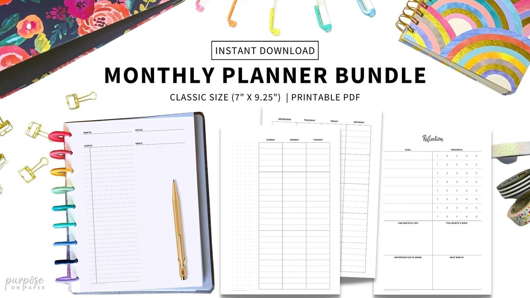 Undated Monthly Planner Printable, Month on Two Pages, Month at a ...