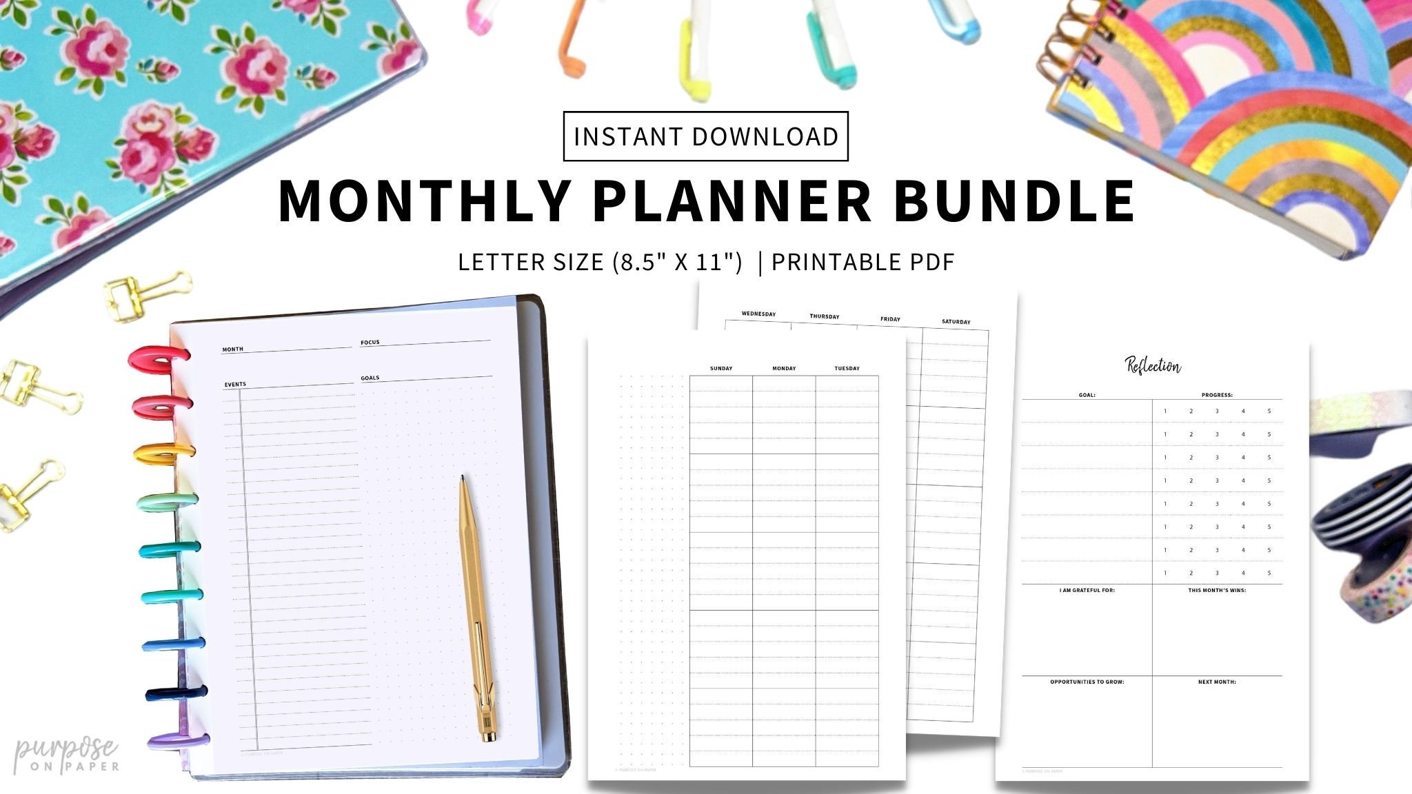 Undated Monthly Planner Printable, Month on Two Pages, Month at a ...
