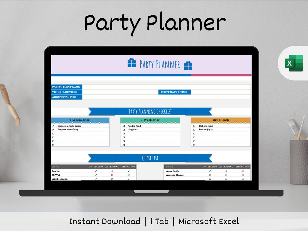 Digital Party Planner Excel Template To-do List Expense - Etsy