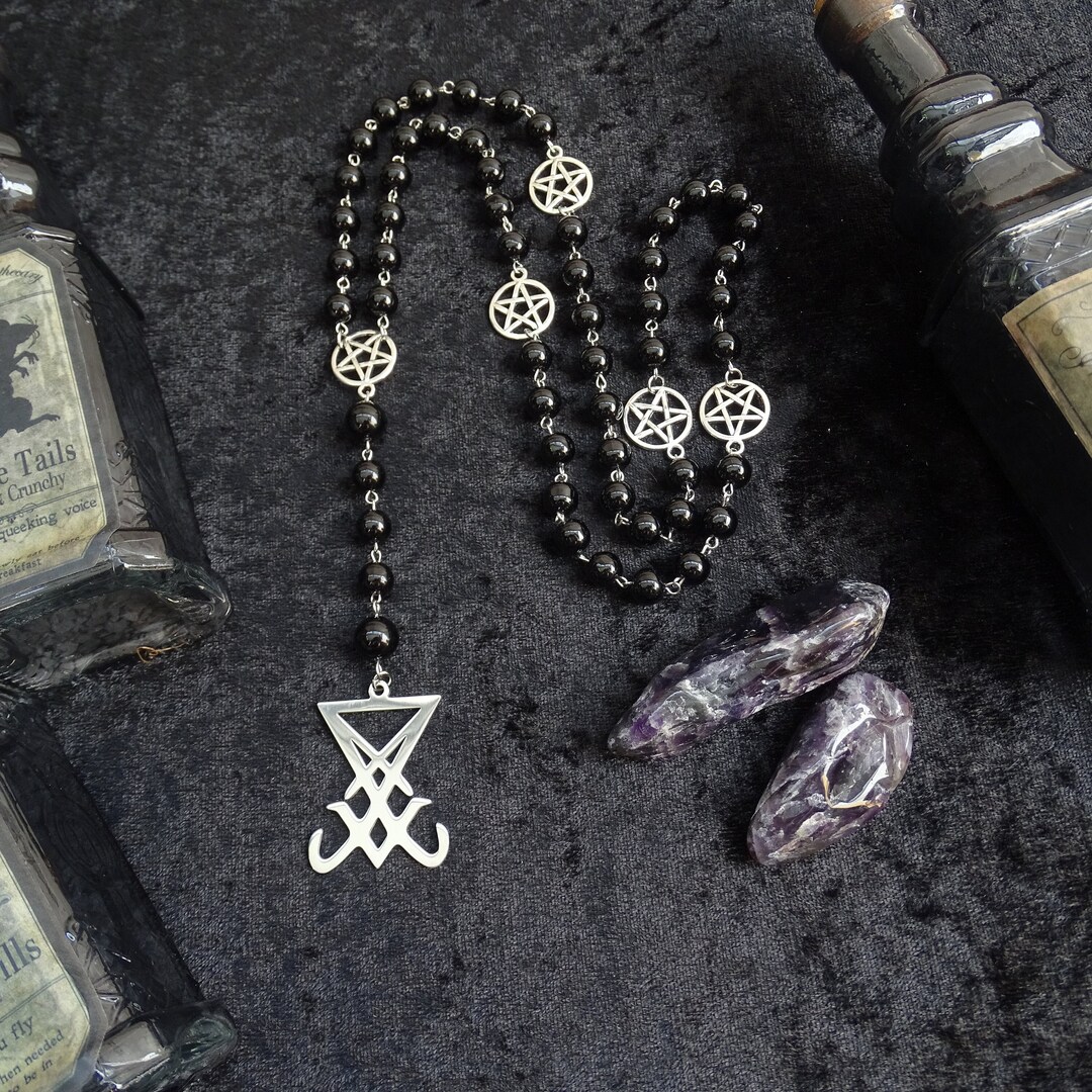 CUSTOMIZABLE Black Rosary With Seal of Lucifer in Stainless Steel and ...