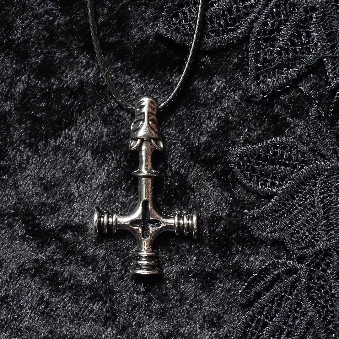 Black Necklace With a Silver Wolf Cross, Thor's Hammer, Thor's Hammer ...