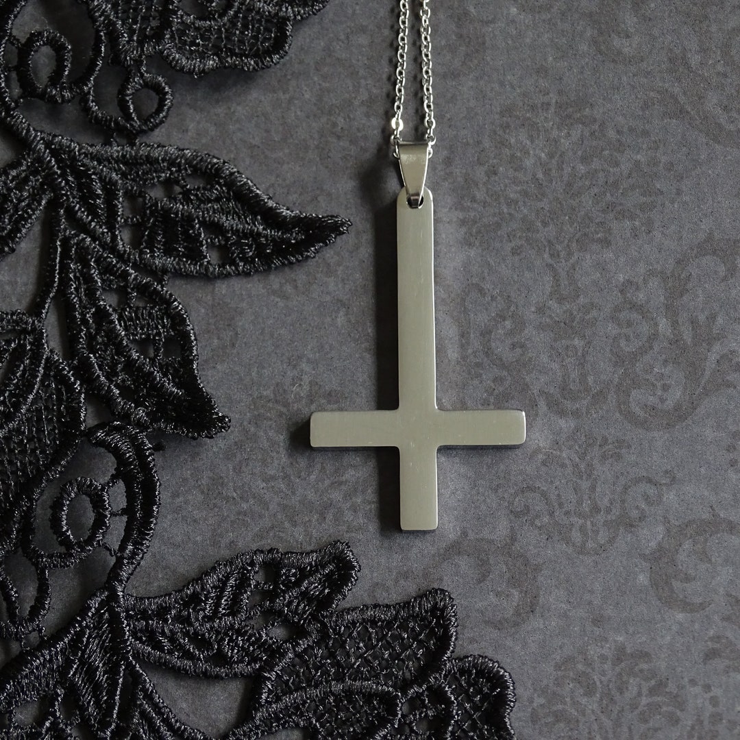 Silver Necklace With an Inverted Cross Made of Stainless Steel, Satanic ...
