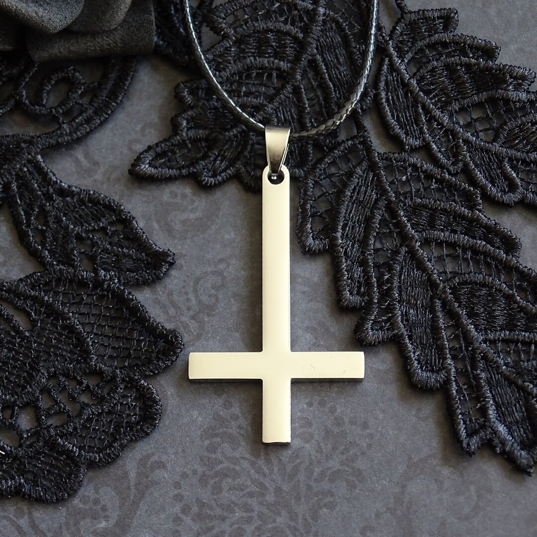 Black Necklace With an Inverted Cross Stainless Steel Satanic Jewelry ...