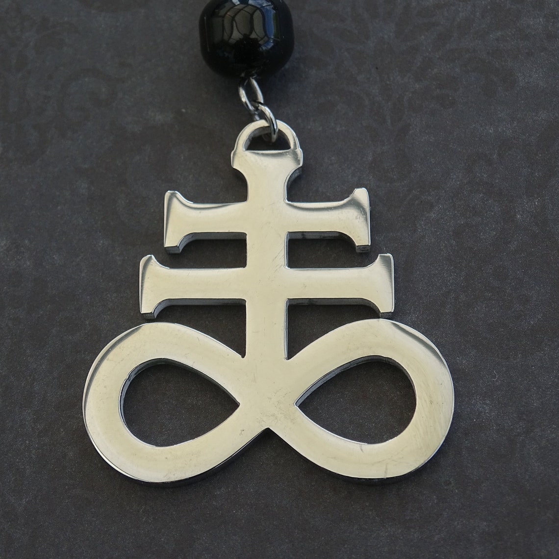 CUSTOMIZABLE Black Rosary With Stainless Steel Leviathan Cross and ...