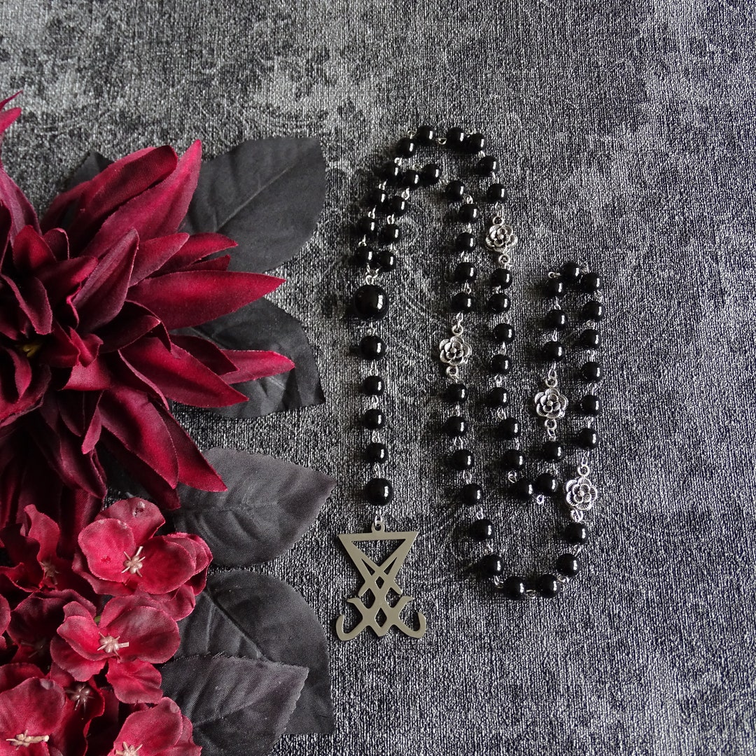 CUSTOMIZABLE Black Rosary With Seal of Lucifer Stainless Steel Satanic ...