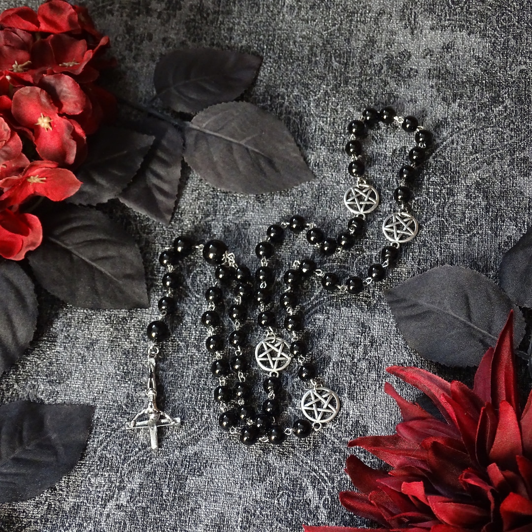 CUSTOMIZABLE Black Rosary With an Inverted Crucifix, Norwegian Black ...