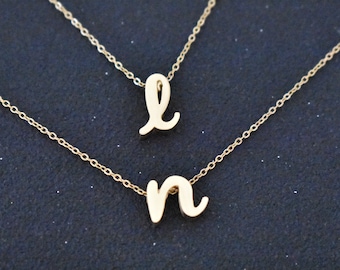 Cursive Small Letter Necklace Tiny Rose Gold Initial | Etsy