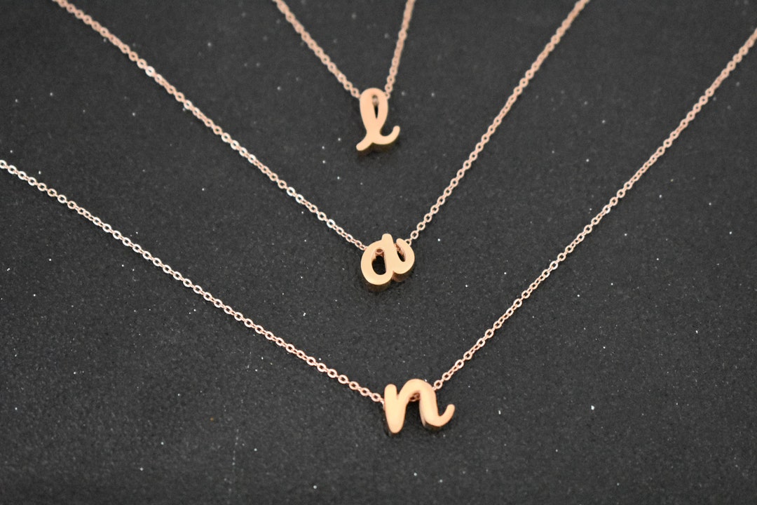 Cursive Small Letter Necklace Tiny Rose Gold Initial - Etsy
