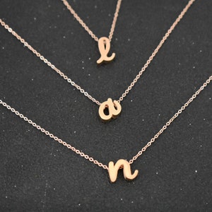 Cursive Small Letter Necklace Tiny Rose Gold Initial - Etsy