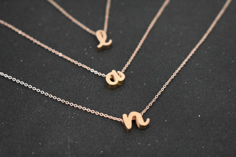 Cursive Small Letter Necklace Tiny Rose Gold Initial - Etsy