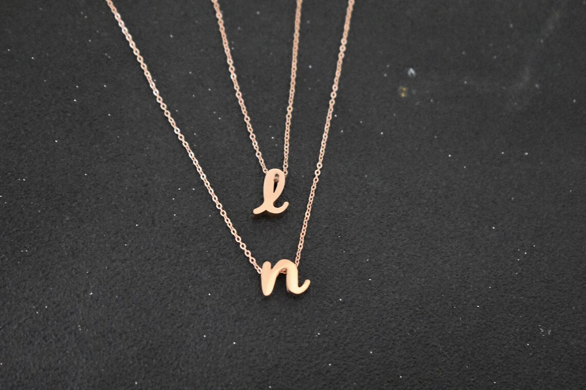 Cursive Small Letter Necklace Tiny Rose Gold Initial | Etsy
