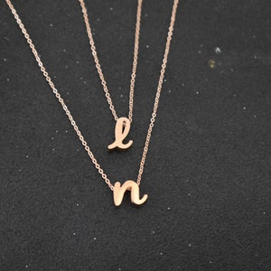 Cursive Small Letter Necklace Tiny Rose Gold Initial - Etsy