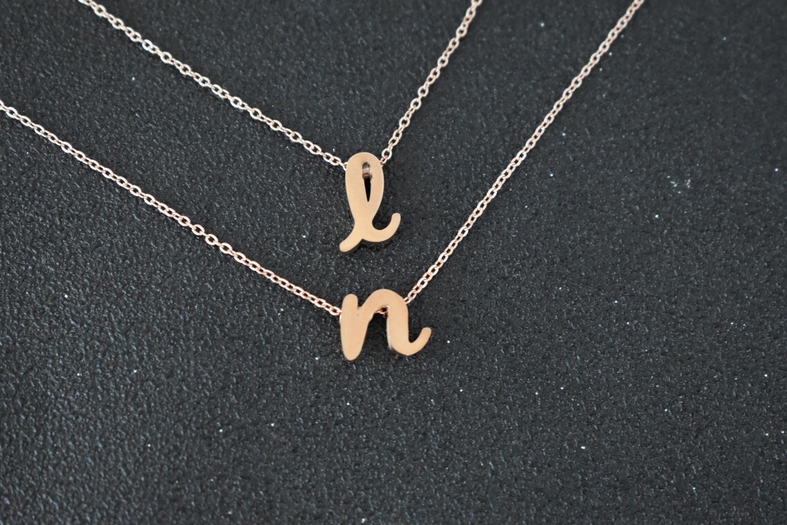 Cursive Small Letter Necklace Tiny Rose Gold Initial | Etsy