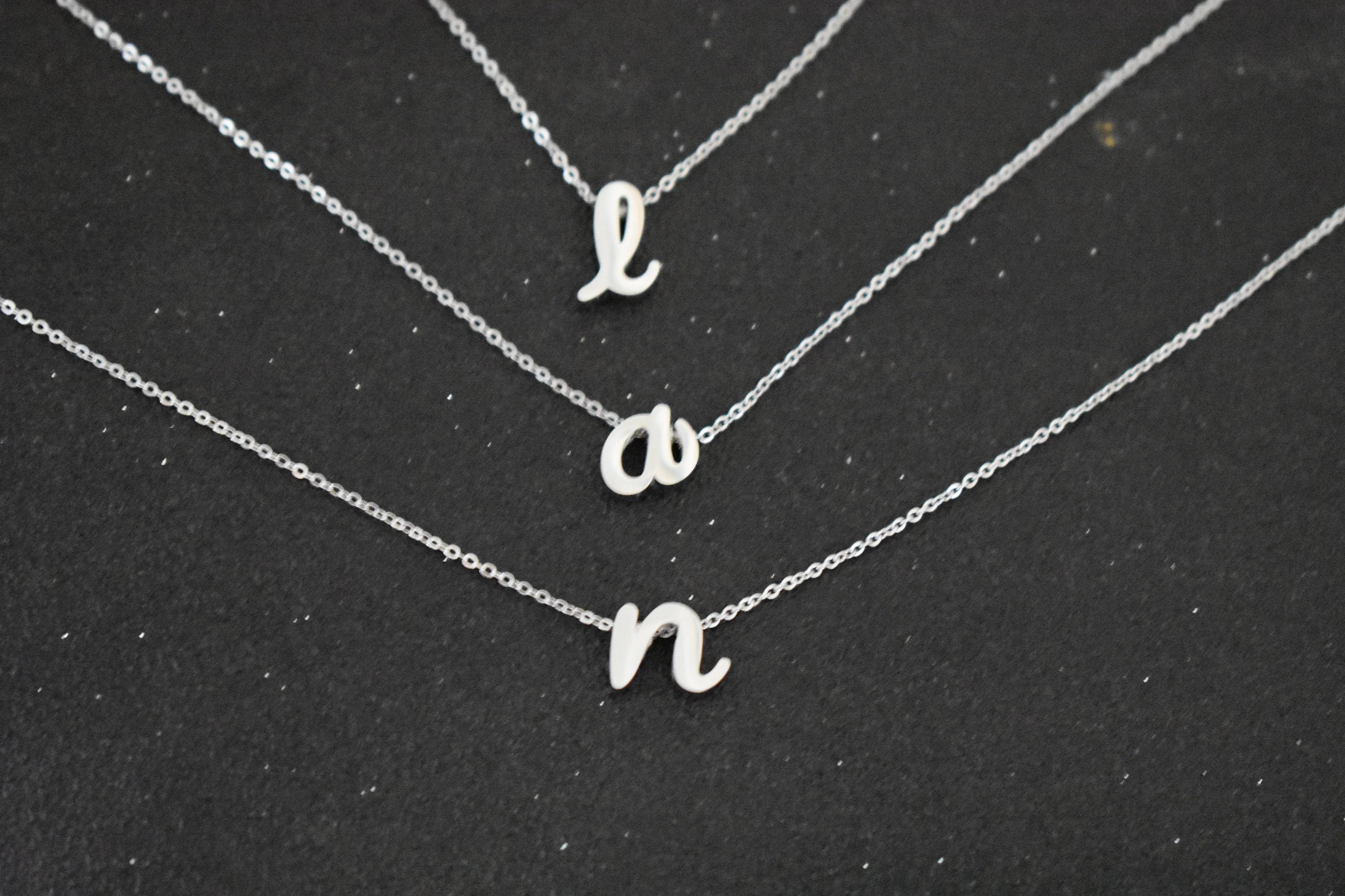Silver Small Cursive Letter Necklace Silver Tiny Initial - Etsy