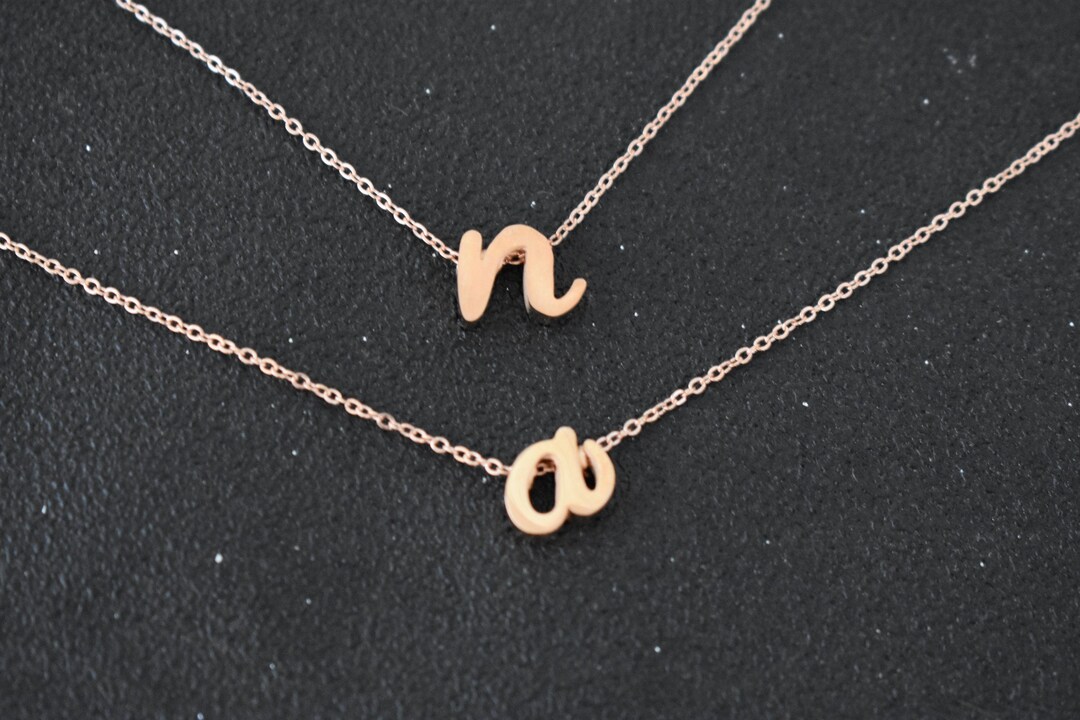 Cursive Initial Necklace: Tiny Rose Gold Stainless Steel Letter - Etsy