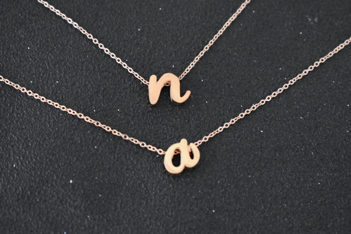 Cursive Small Letter Necklace Tiny Rose Gold Initial | Etsy