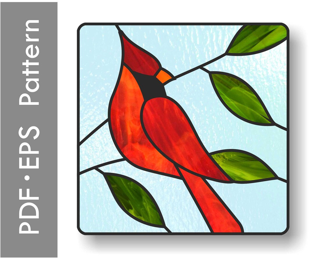 Stained Glass Square Patterns, Red Cardinal Suncatcher Pattern, Digital ...