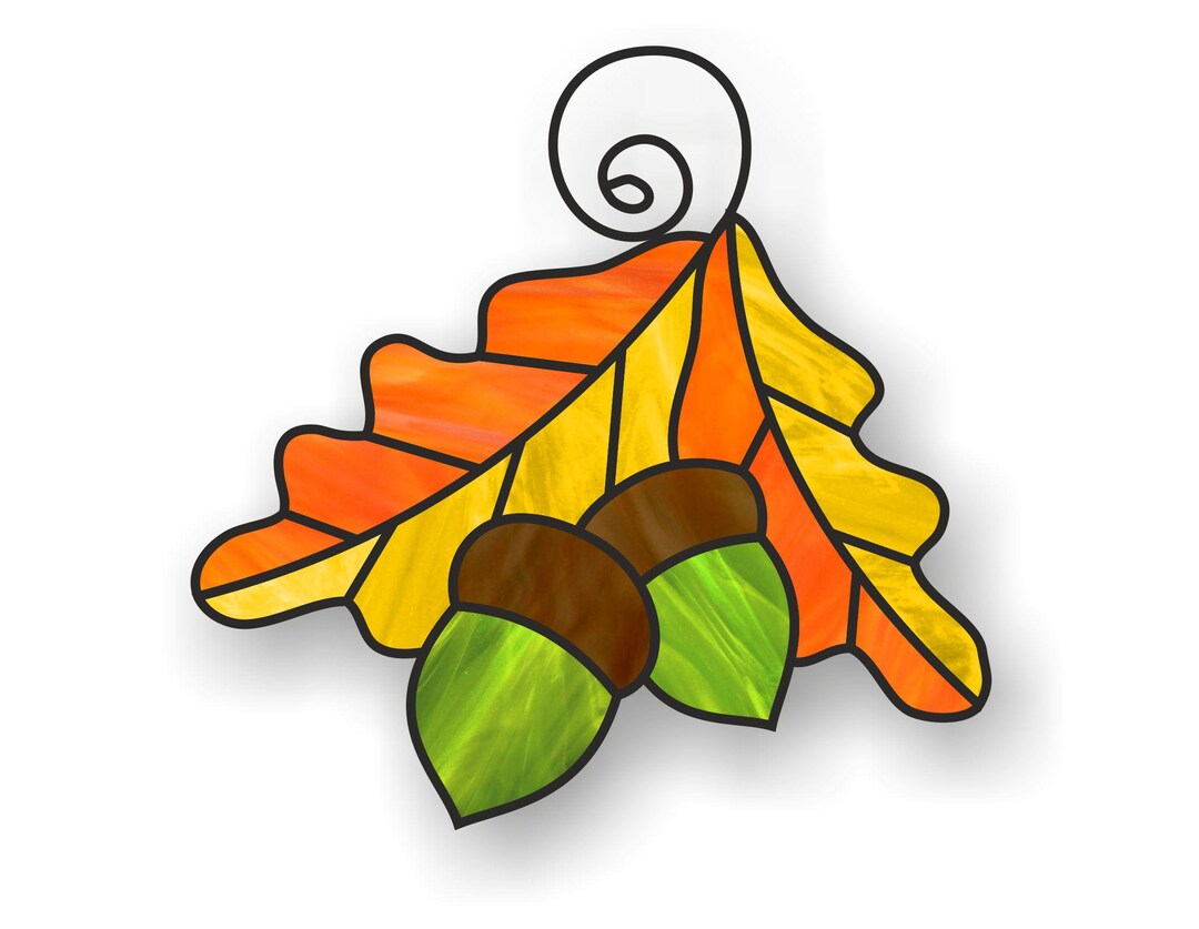 Stained Glass Patterns, Oak Tree Leaf With Acorn, Digital PDF File to ...