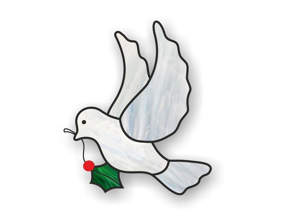 Dove With Holly Leaves Stained Glass Digital Pattern, Printable PDF ...