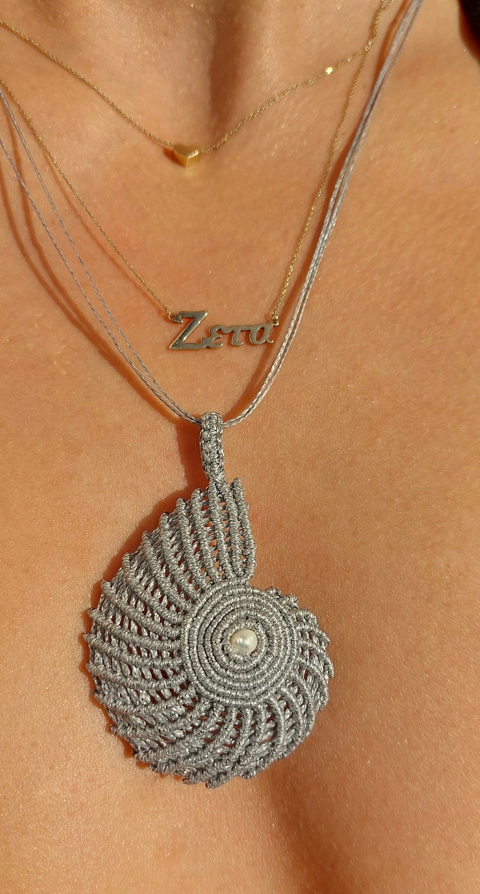 Macrame Seashell Necklace With Pearl, Macrame Shell, Macrame Necklases ...