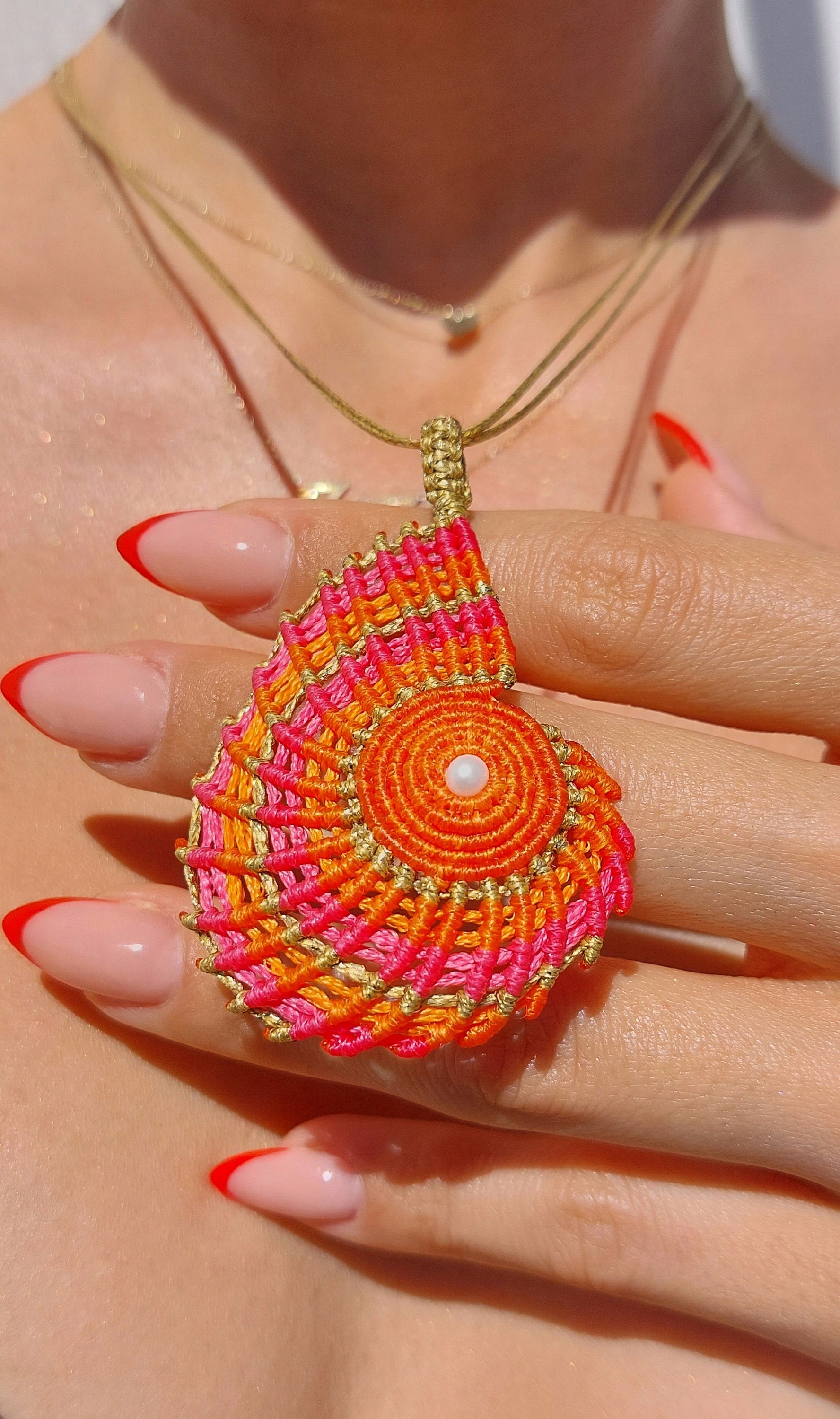 Macrame Seashell Necklace With Pearl, Macrame Shell, Macrame Necklases ...