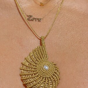 Macrame Seashell Necklace With Pearl, Macrame Shell, Macrame Necklases ...