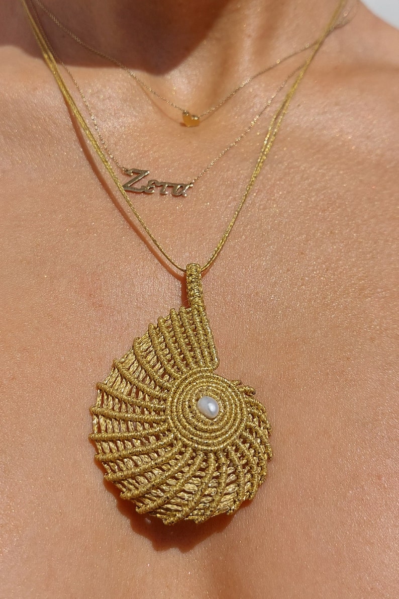 Macrame Seashell Necklace With Pearl, Macrame Shell, Macrame Necklases ...