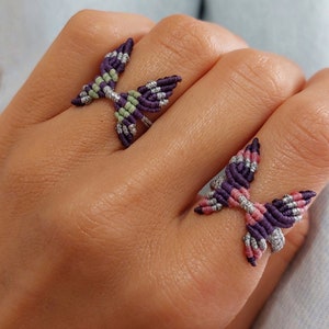 Macrame Butterfly Rings, Macrame Ring, Macrame Rings, Macrame Butterfly, Handmade Macrame Rings ...
