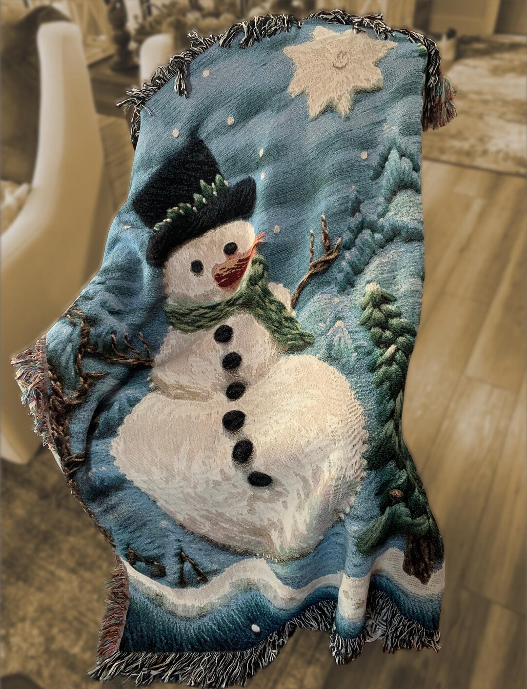 Christmas Woven Blanket, Snowman, Winter Throw Blanket Gifts, Cotton ...