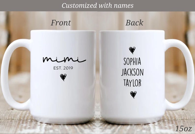 Custom Mimi Mug With Kids Names, Grandkids Name Cup, Personalized ...