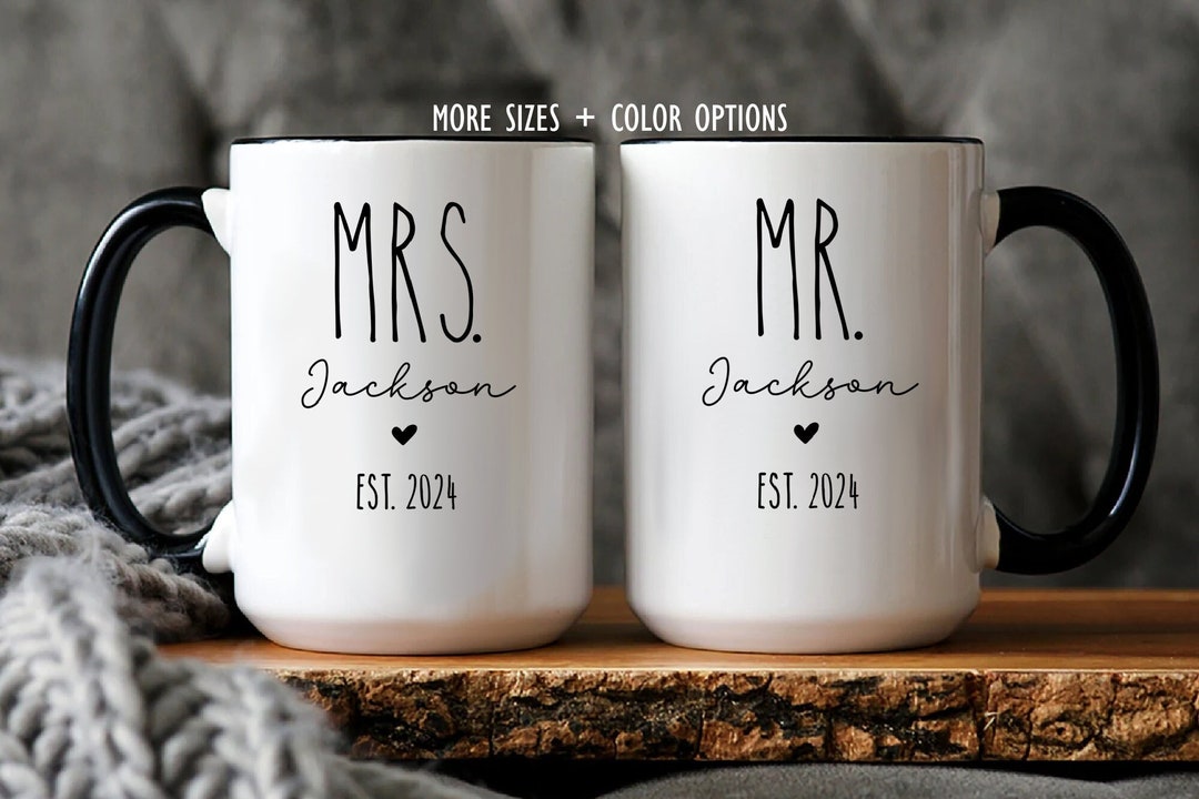 Personalized Mr and Mrs Coffee Mug Set, Custom Wedding Gift - Etsy