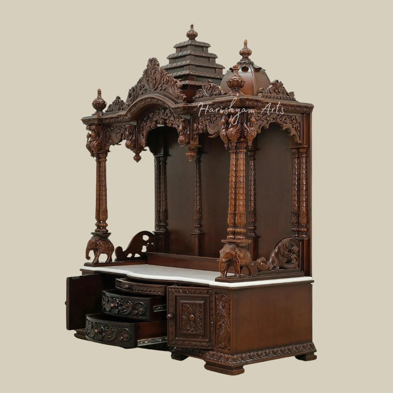 Handcrafted 65 Teak Wood Pooja Mandir With Drawers Large Designer ...